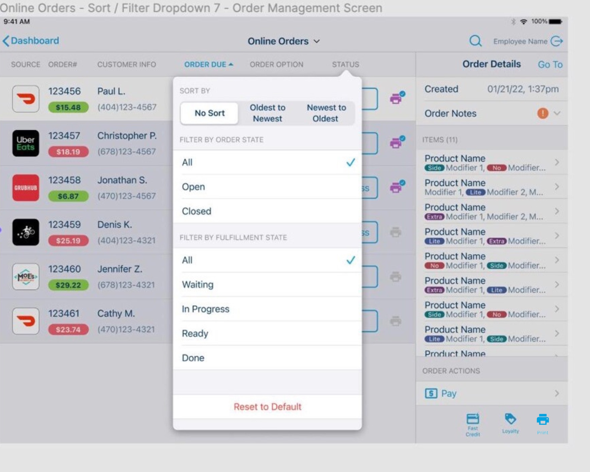 Online Ordering Queue