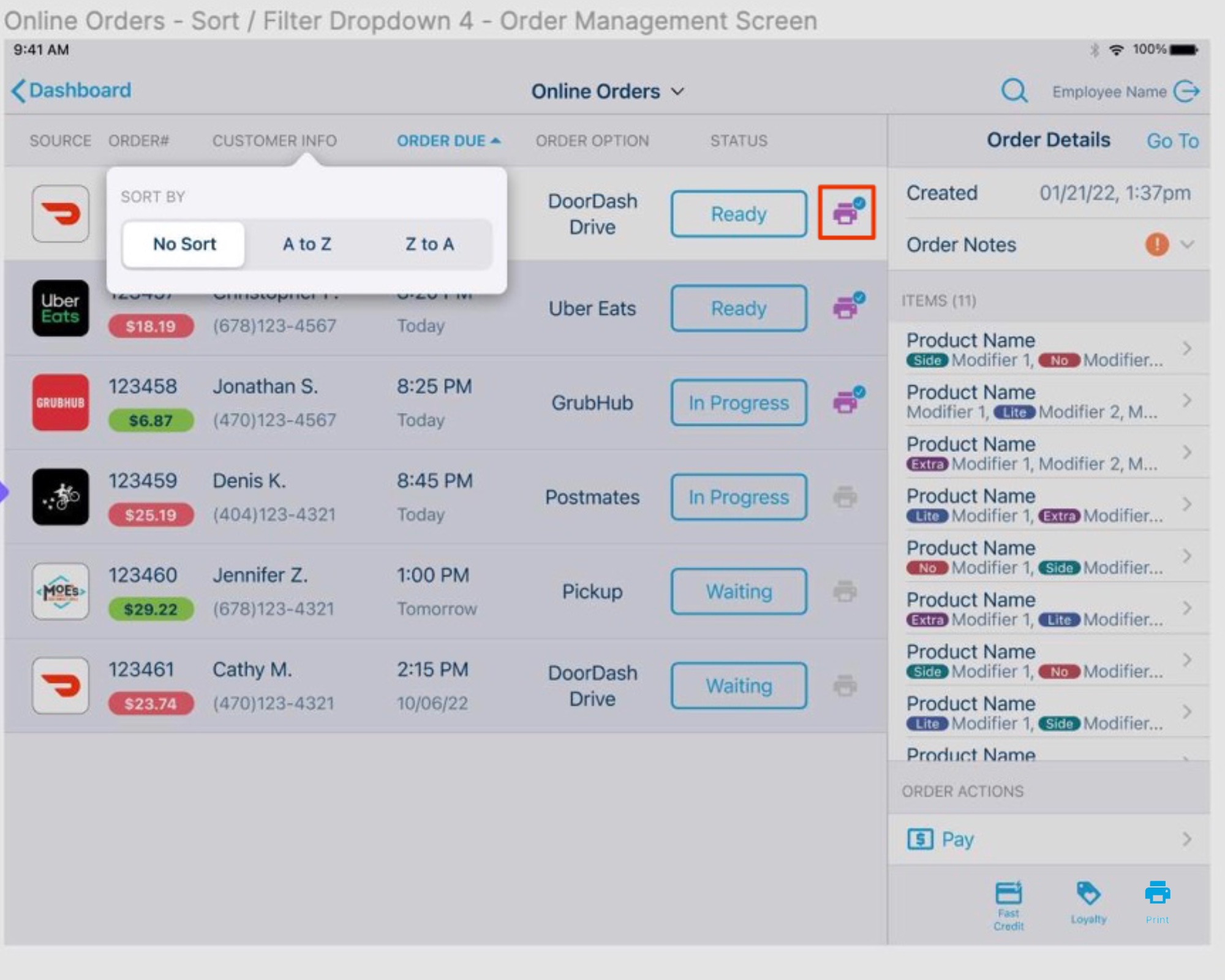 Online Ordering Queue